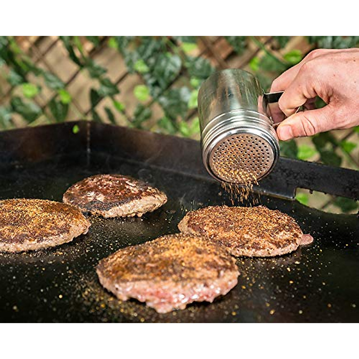 Blackstone 5072 10 Oz Stainless Steel Handle 2 Pack Versatile Dredge Shaker with Lid for Sugar, Cinnamon, Pepper, Salt, Seasonings, Spice Can Container Tins for Home, Café, Restaurant