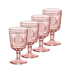 Bormioli Rocco Romantic Set Of 4 Stemware Glasses, 10.75 Oz. Colored Crystal Glass, Cotton Candy Pink, Made In Italy.