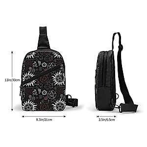 NHGFVT Small Crossbody Sling Backpack Anti Theft Backpack For Traveling Chest Supernatural Symbols Black Shoulder Bag For Men Women