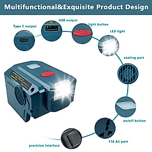 TPDL for Makita Powered Inverter Generator 200W, DC 18v to 110v AC Output, Portable Power Source USB Charger Adapter, for Makita 18v Power Station with LED Light