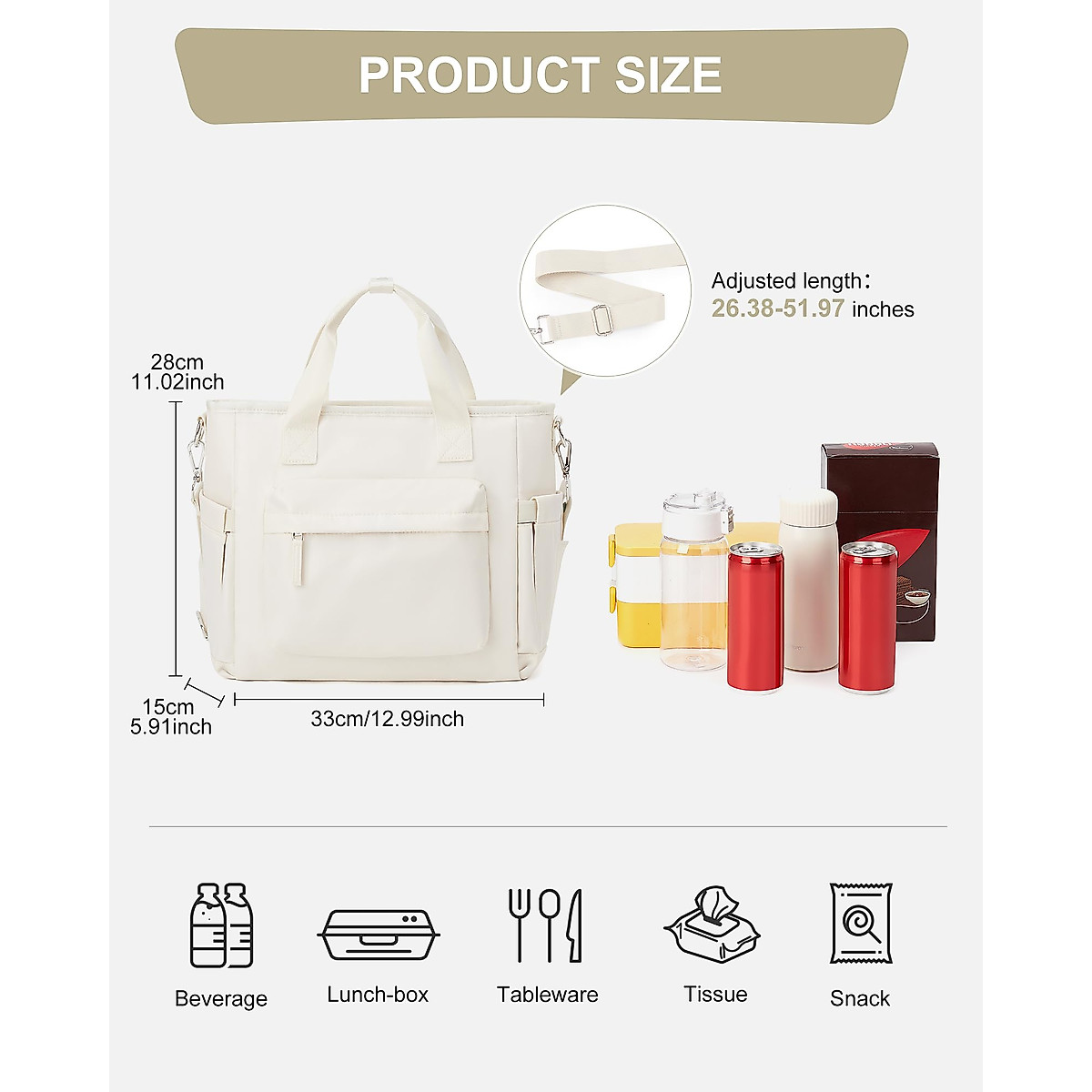 UPPACK Lunch Bag Women,Large Adult Lunch Box for Women Men,Insulated Lunch Tote Bag For Work,Fit and Fresh Lunch Bags Loncheras Para Mujer With Shoulder Strap Water Bottle Holder Beige