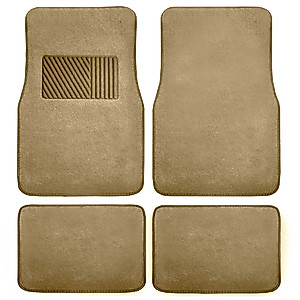FH Group Car Floor Mat 4 Piece Set Driver's Seat with Heel Pad Deluxe Front 66 x 43 cm Rear 32 x 43 cm Beige