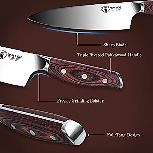 WALLOP Chef Knife - Pro Kitchen Knife 8 inch Chef's Knife Japanese Gyuto Knife Ultra Sharp, German High Carbon Stainless Steel Full Tang Brown Pakkawood Handle, Gift Box Package, Jane Series