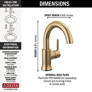 Delta Faucet Trinsic Single Hole Bathroom Faucet, Gold Bathroom Sink Faucet, Single Handle Bathroom Faucet, Diamond Seal Technology, Drain Assembly, Champagne Bronze 559HAR-CZ-DST