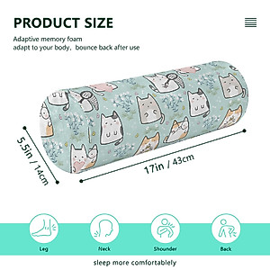 Vnurnrn Kawaii Cute Cat Neck Support Pillow Round Neck Roll Bolster Cylinder Pillow Cervical Pillows Travel Pillow for Leg Knee Back Head Support for Camp Work Women Men Traveling
