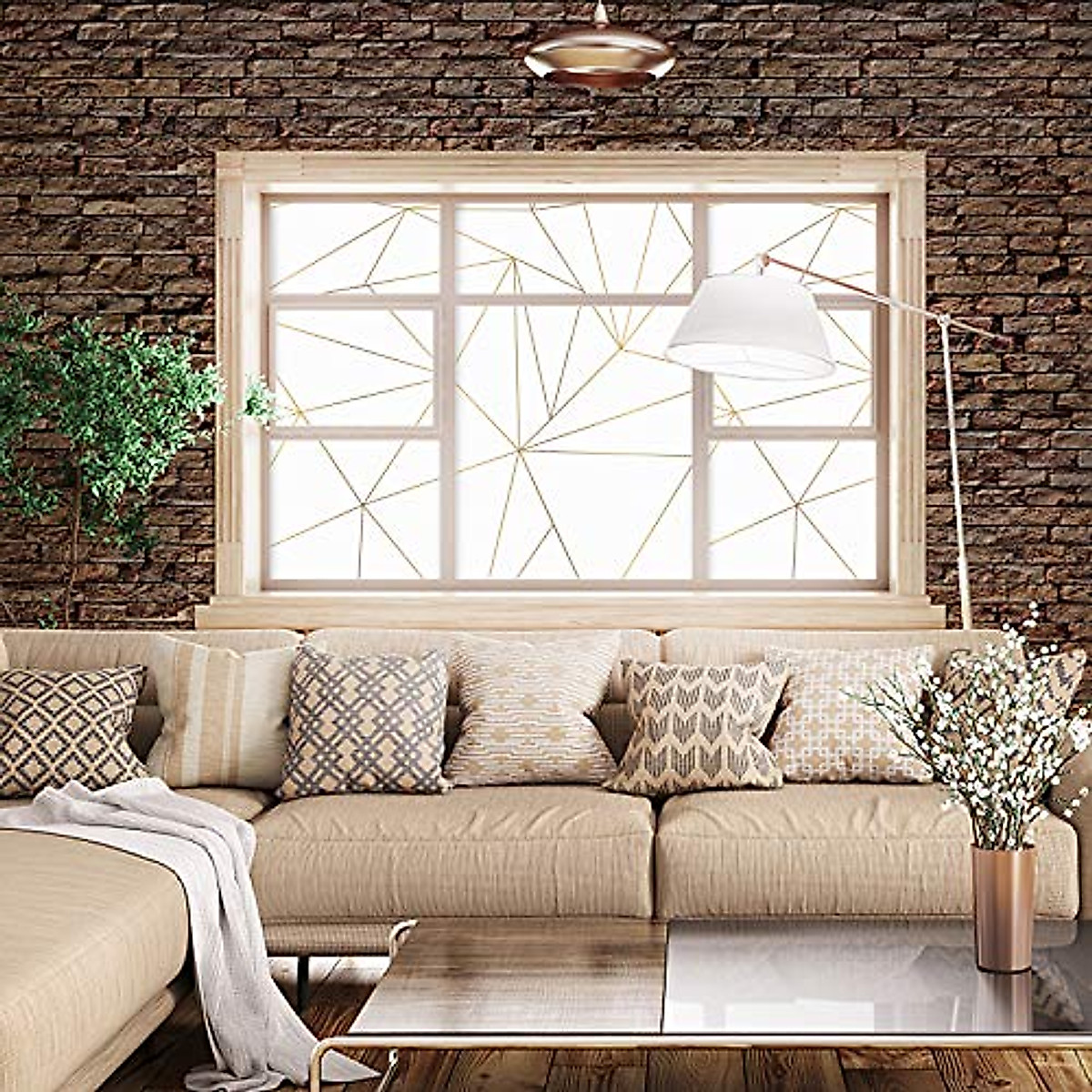 WPCTEV Window Film Non Adhesive Frosted Film Privacy Window Sticker Self Static Cling Vinly Glass Film Anti UV Decorative for Home Office White Geometry 17.5 Inch x 6.5 Feet