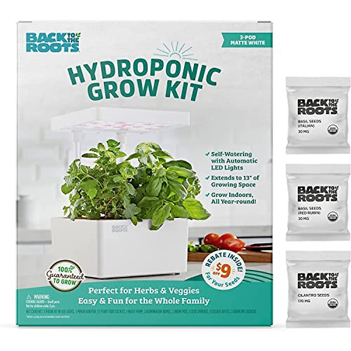 Back to the Roots Hydroponic Grow Kit, Indoor Garden (Matte White), Organic Seeds Included, Gardening Gift, Everything Included