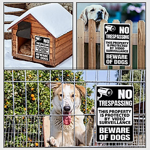Loopeer 2 Pieces Beware of Dog Sign for Fence Lawn Funny Warning Decor No Trespassing Sign Metal Rustproof Warning Signs Dog Warning Metal Tin Signs for Fence Garden Yard Signs Outdoor Indoor