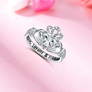 Claddagh Ring for Women Sterling Silver Irish Celtic Claddagh Ring Engraved Love Loyalty Friendship Women's Claddagh Ring Size 7