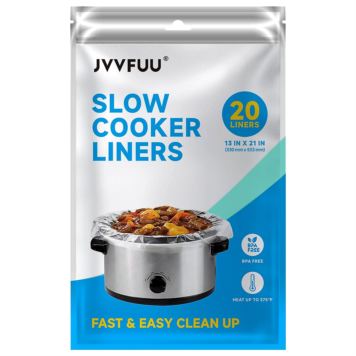 JVVFUU Slow Cooker Liners 3-8 Quart, Cooking Bags Large Size 13"x 21", Slow Cooker Bags Disposable Oval Large For Crock Pot (20)