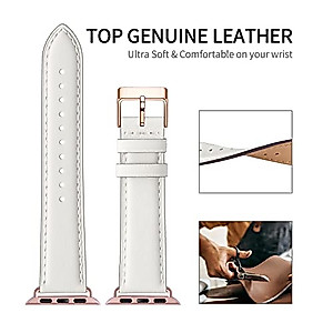 OMIU Square Bands Compatible with Apple Watch Band 38mm 40mm 41mm 42mm 44mm 45mm 49mm, Genuine Leather Wristband Starp for iWatch SE Series 8 7 6 5 4 3 2 1 Utral for Women Men(Ivory White/Rose Gold)