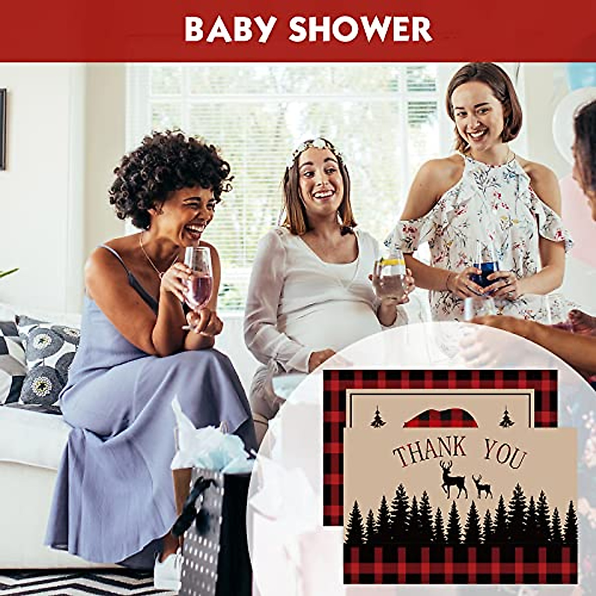 Xuniea Bear Lumberjack Thank You Cards with Envelopes Lumberjack Baby Shower Thank You Cards Woodland Baby Shower Thank You Notes Bear Themed Supplies Thank You Cards 6 x 4 Inch for Party Weeding (24)