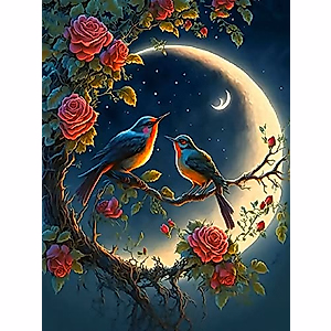 5D Diamond Painting Kits for Adults,Flowers Diamond Art Kits for Adults Kids Beginner,Bird Round Full Drill Craft Diamond Painting for Home Wall Decor 12X16inch