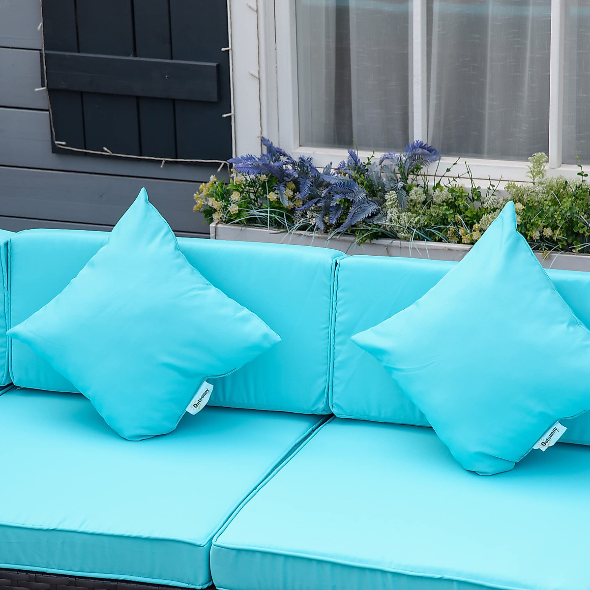 Outsunny 7-Piece Patio Furniture Sets Outdoor Wicker Conversation Sets All Weather PE Rattan Sectional Sofa Set with Cushions & Tempered Glass Desktop, Turquoise