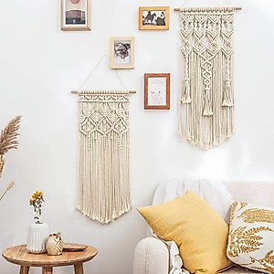 Mkono 2 Pcs Macrame Woven Wall Hanging Boho Chic Geometric Art Decor - Beautiful Bedroom Nursery Apartment Home Decoration, Gift for Girls Adults Birthday, 28" L x 13" W