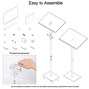HMYHUM Acrylic Podium Stand, Angle Adjustable, Modern Lecterns & Pulpits for Classroom, Concert, Church, Speech, Easy Assembly, Metal Base, 23.6" L x 15.7" W x 42.3" H, Clear