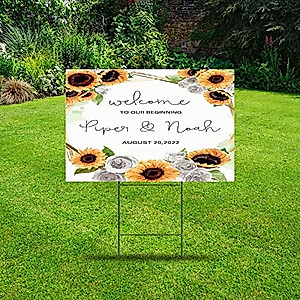 Autravelco Welcome to The Wedding of Yard Lawn Sign 12x18 Inch Modern Calligraphy Script Welcome to Our Forever Funny Lawn Sign for House Rent Party Decorations Props