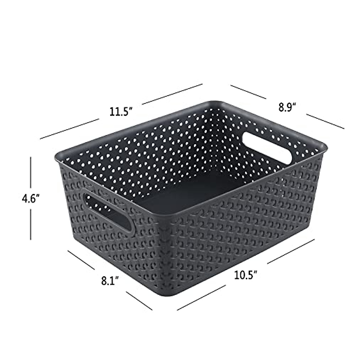 Saedy Plastic Storage Baskets, Deep Grey Basket Bin, 4-Pack