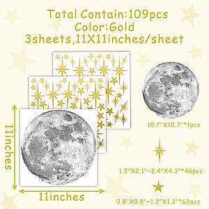 Moon and Stars Wall Decal Moon Wall Sticker Gold Star Decals Peel and Stick Wall Stickers Mural for Kids Baby Room Nursery Wall Decor Vinyl Star for Ceiling Wall Decals for Bedroom Playroom Decoration