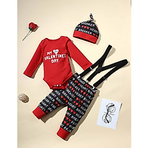 WIQI My First Valentine's Day Outfit Infant Baby Boy Spring Clothes Long Sleeve Romper and Love Heart Pants For 9-12 Months Baby Boys