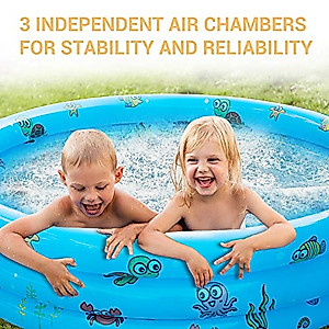 AsterOutdoor Kids Inflatable Swimming Pool 3 Rings Round Pools Baby Ball Pit Paddling Pool for Toddler/Kiddie/Girl/Boy, Indoor&Outdoor Water Game Play Center for Garden, Blue, 59" x 16"