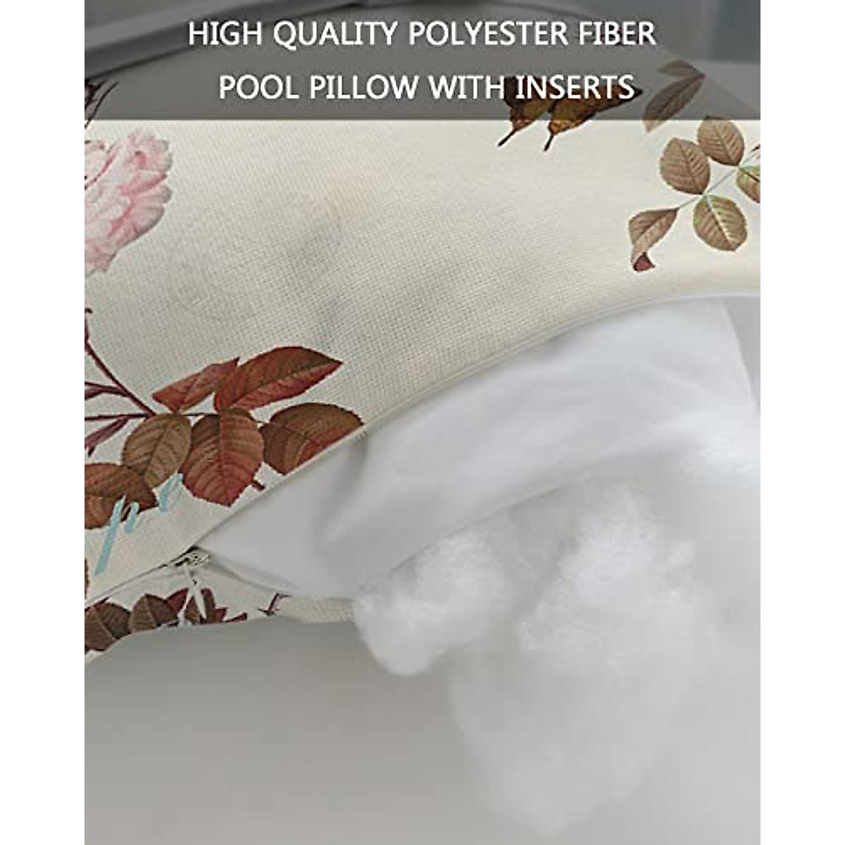 Recliner Head Pillow Ledge Loungers Chair Pillows with Insert Rose Flower Rustic Lumbar Pillow with Adjustable Strap Outdoor Waterproof Patio Pillows for Couch Beach Pool Office Chair, 2 PCS