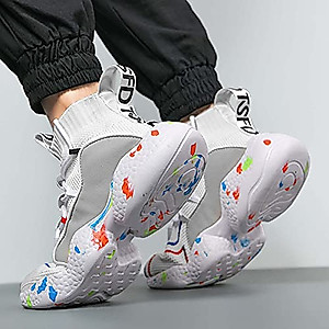 HYDLONGR Women‘s Men's Breathable High-Top Knitted Mesh Lightweight Couple Running Shoes Fashion Walking Training Shoes Comfortable Casual Shoes Camouflage White 10.5 Women/ 8.5 Men