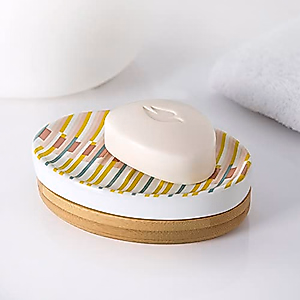 Allure Home Creation Market Stripe 4-Piece Ceramic with Bamboo Bath Accessory Set