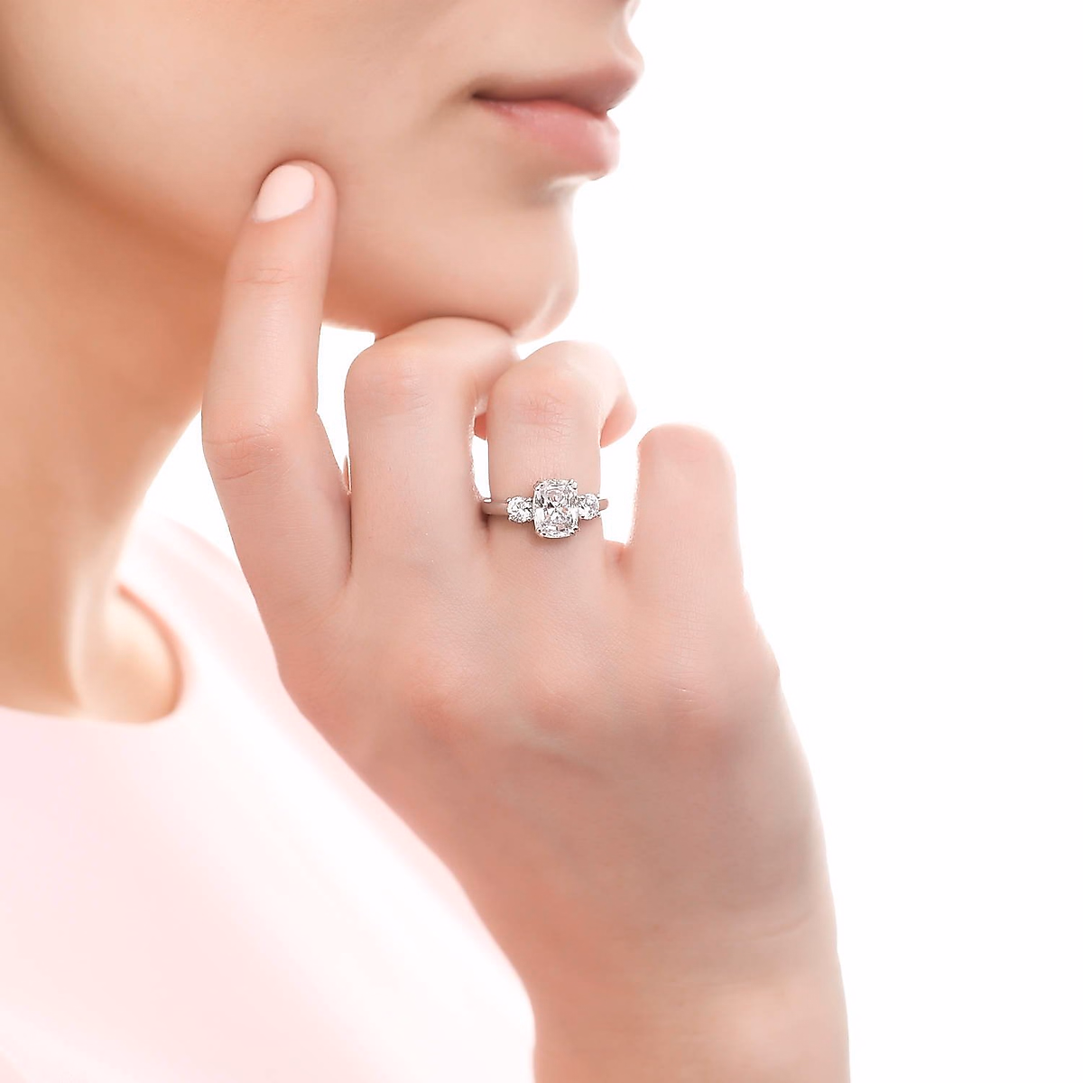 BERRICLE Sterling Silver 3-Stone Wedding Engagement Rings Cushion Cut Cubic Zirconia CZ Promise Ring for Women, Rhodium Plated Size 8