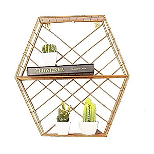 QUUL Creative Ledges, Golden Hexagon Wall Storage Display Decoration Rack Living Room Rack