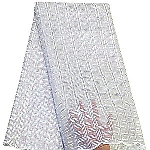 Bestway Lace White African Sequins Lace Fabric 5 Yards Nigerian Embroidered French Tulle Lace Fabric for Party Wedding(White)