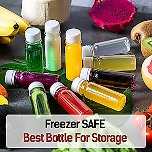 Norcalway 2 Oz Small Plastic Bottles for Liquids - Ginger Shot with Caps, Wellness Juice Freezer Safe, Leak Proof, Food Grade 10 Pack