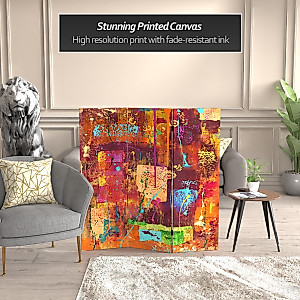 Red Lantern 4 ft. Short Double Sided India Canvas Folding Screen 3 Panel Freestanding Partition and Separator for Modern and Contemporary Bedroom, Home Office, Studio, Dorm, Apartment