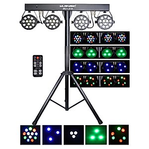MUSYSIC LED RGB Dj Light with Stand, 4 Par Powerhouse GigBar for Parties, Concerts, and Light Shows, Lighting Package w/Stage Light Stand - MU-L31A