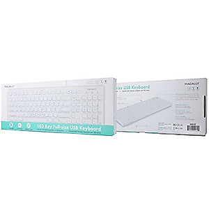 Macally Full Size USB Wired Keyboard for Mac and PC - Plug & Play Wired Computer Keyboard - Compatible Apple Keyboard with 15 Shortcut Keys for Easy Controls & Navigation of Macbook Pro/Air, iMac