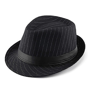 Fedora for Men Women Unisex Men's Women's Classic Manhattan Structured Gangster Trilby Fedora Hat Black