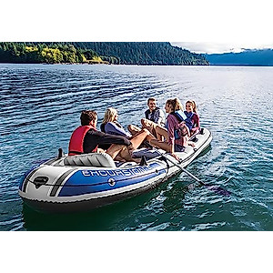 INTEX 68325EP Excursion 5 Inflatable Boat Set: Includes Deluxe 54in Aluminum Oars and High-Output Pump – Adjustable Seats with Backrest – Fishing Rod Holders – 5-Person – 1320lb Weight Capacity
