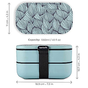 Bentofit Premium Bento Box Adult Lunch Box - 45oz 2-Compartment Container with Cutlery & Sauce Holder for Convenient On-the-Go Meals, Microwavable (Wathet Blue)