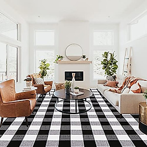 CAINANEL Buffalo Plaid Rugs 5' x 7' Cotton Black and White Check Rug Hand-Woven Indoor/Outdoor Area Rug for Welcome Door Mat, Front Porch,Kitchen,Bathroom,Entry Way,Living Room