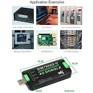 SIM7600G-H 4G DONGLE with Antenna, Industrial Grade 4G USB/UART, Communication and GNSS Positioning Support PC/Raspberry Pi/Drone/Industrial Computer, Support Global Band