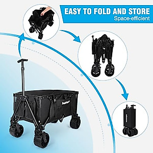 Sainlogic Collapsible Foldable Wagon, 120L Capacity Shopping Cart with Brake, Portable Folding Wagon with Big All-Terrain Wheels