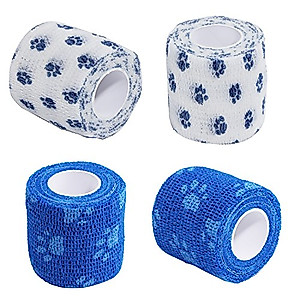 Pet Bandage Cohesive Bandage Self Adhering Stick Bandage, Multi-Function Non-Woven Fabric Elasticity Gauze Rolls Self Adhering Stick Bandage Wrap Vet Tape for Pet Animals (White and Blue)