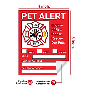 Pet Alert Safety Fire Rescue Sticker - Save Our Pets Emergency Pet Inside Decal - In Case of Emergency Danger Pet In House Home Window Door Sign