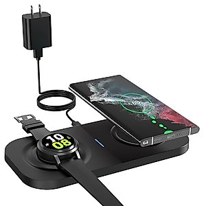 JoyGeek Dual Wireless Charger for Samsung Multiple Devices, 2 in 1 Wireless Charging Pad for Samsung Galaxy Watch 5/4/3, Galaxy S23/S22/S21/S20/S10/Note20/10, Active 2/1, Galaxy Buds 2/+/Pro/Live