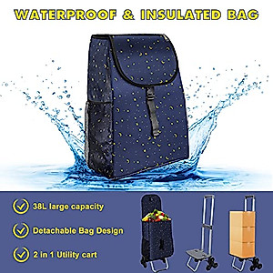 Honshine Shopping Cart with 6 Rubber Wheels, Stair Climbing Grocery Cart with Large Waterproof Removable Bag & Adjustable Handle, Foldable Trolley Cart for Grocery Laundry Camping Beach (Star)