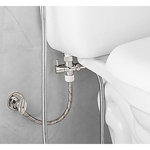 Carvedexquisitely T-adapter with Shut off Valve, Metal Brass 3-way T Adapter for Handheld Toilet Bidet Spray,7/8"×7/8"×1/2" or 3/8" chrome