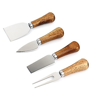 Eirpde Cheese Knives Set,4-Piece Mini Stainless Steel Cheese Knives Butter Knife & Fork,Perfect Cheese Slicer with Wooden Handle,Charcuterie Accessories