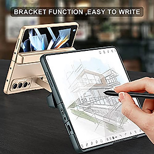 DOOTOO for Samsung Galaxy Z Fold 4 Case Magnetic Hinge Protection Built-in S Pen Holder with Front Glass Kickstand All-Inclusive PC Shockproof Case for Samsung Z Fold 4 5G 2022 (Black)