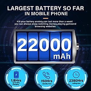 Unihertz Tank 4G Rugged Smartphone with 22000mAh Largest Battery, 66W Fast Charging, 6.81" FHD, 108MP Camera 20MP Night Vision, IP68 Waterproof 8GB+256GB, Fingerprint/Face Recognition