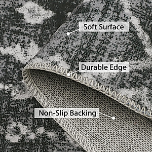 ROYHOME Area Rug 5x7 Boho Distressed Machine Washable Modern Geometric Moroccan Carpet Rug Stain Resistant Non-Slip Accent Rug Coffee Table Rug Farmhouse Dining Office Bedroom Decor, Black